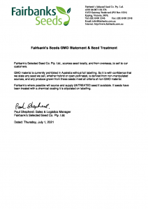 Fairbank’s Seeds GMO Statement & Seed Treatment - Fairbanks Seeds